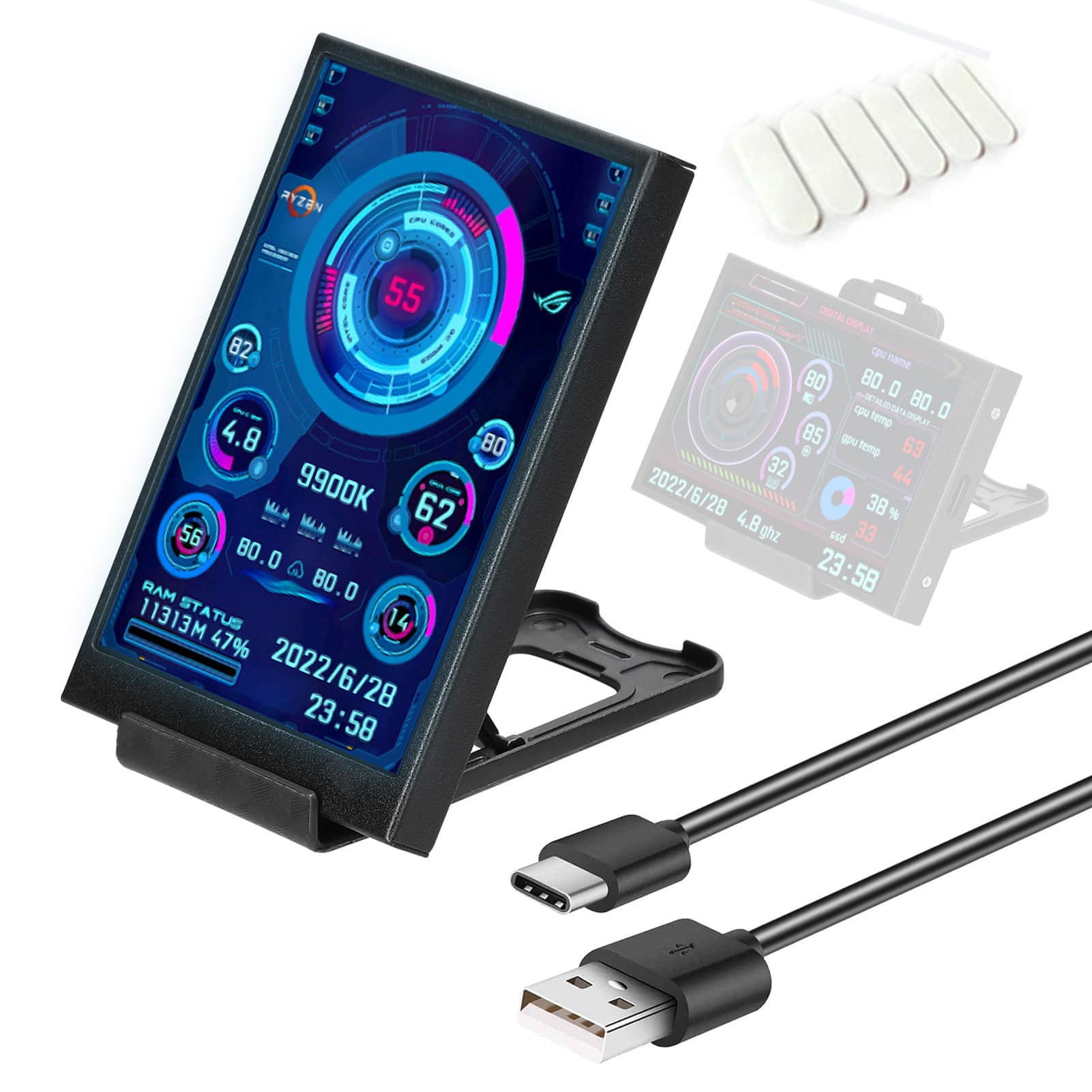 3.5-inch Computer Small Secondary Screen IPS Full View USB Chassis ...